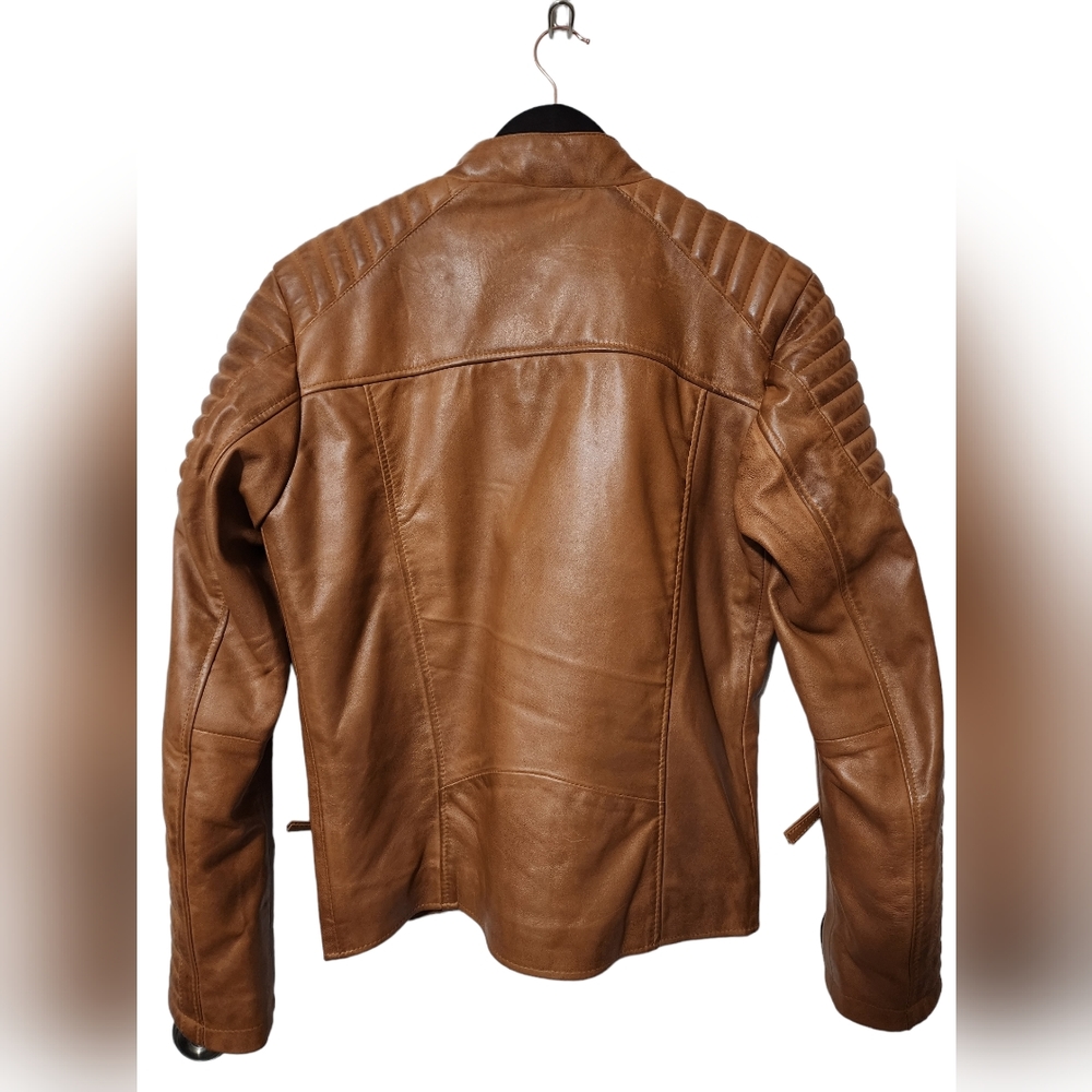 Cuir Dimitri Italian Leather Beige Biker Jacket, Size… - Gem